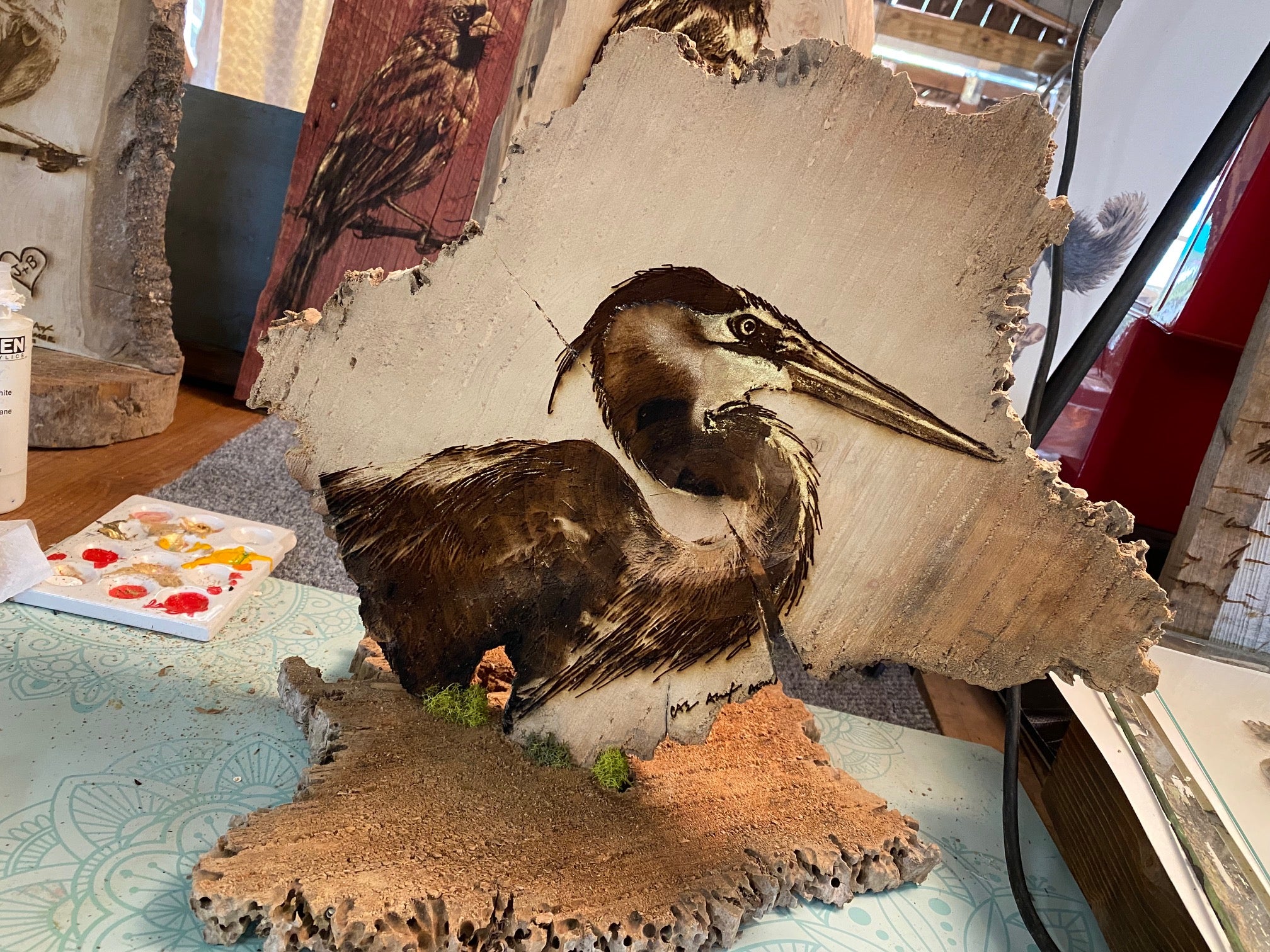 Blue Heron Wood Engraving "One of a Kind" – Candice Alexander Art Studio